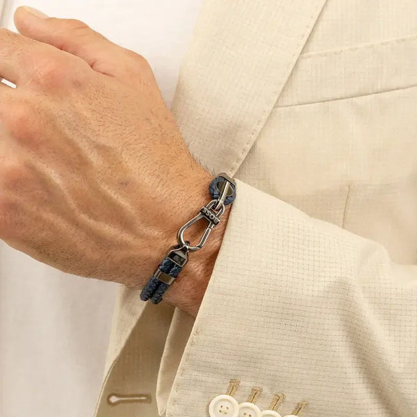 Hugo Boss Jewellery Men's Ares Blue Leather & Black Steel Bracelet 158 ...